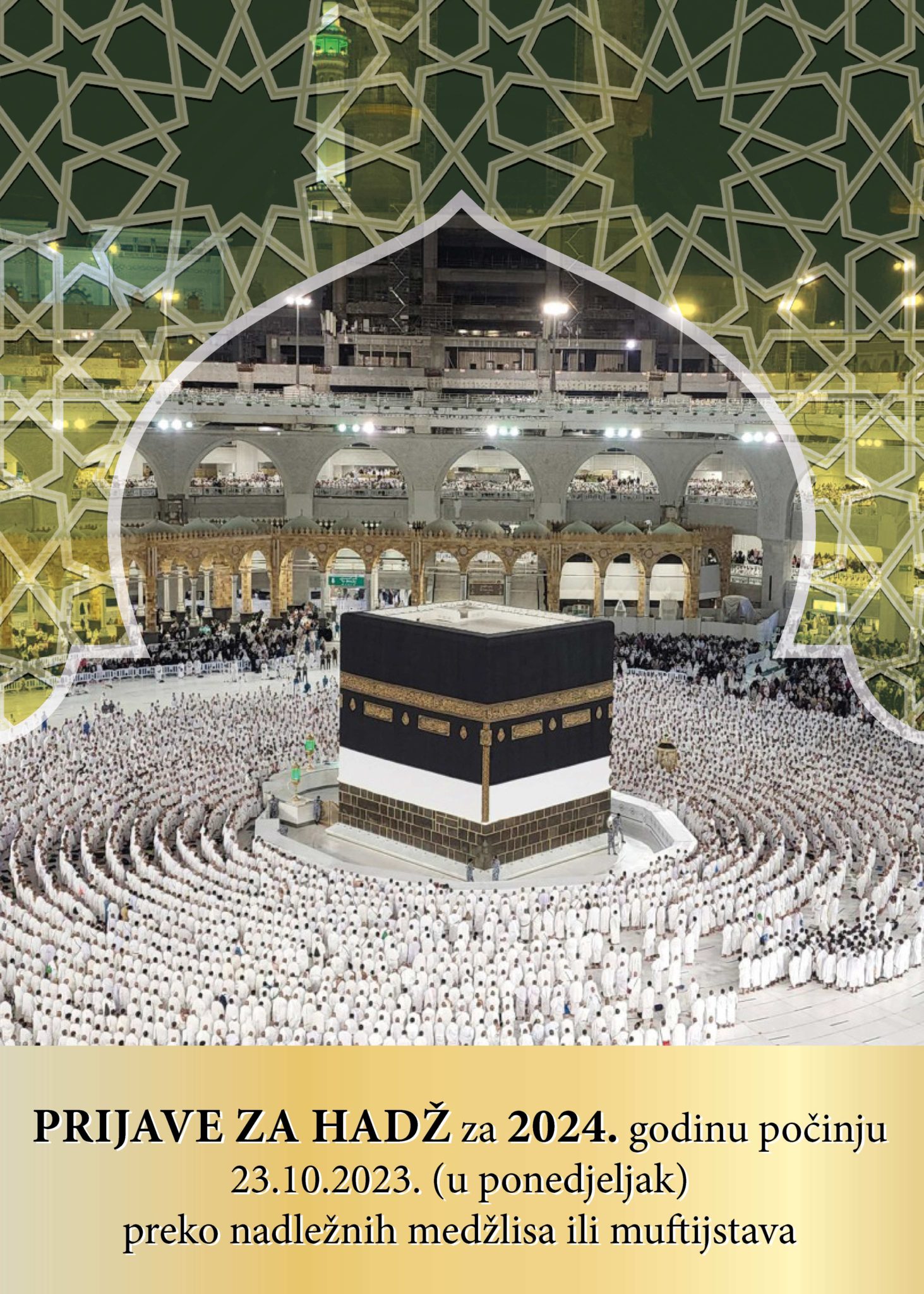 Obavijest o početku prijava za odlazak na hadž 2024. g./1445. g. po H ...